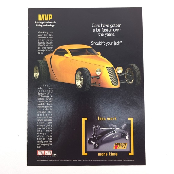 Art | Speedy Lift Mvp Jack Print Ad Hot Rod Tv Yellow Custom Car Decor ...